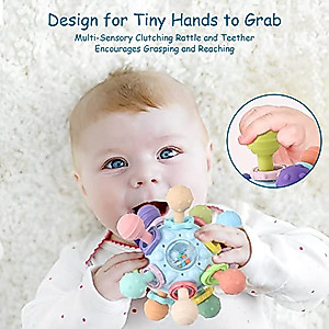 Baby Teething Toys - Infant Sensory Chew Rattles Toys - Newborn Montessori Learning Developmental Toy - Teethers for Babies 0 3 6 9 12 18 Months - Shower Gifts for 1 2 One Two Year Old Girls Boys