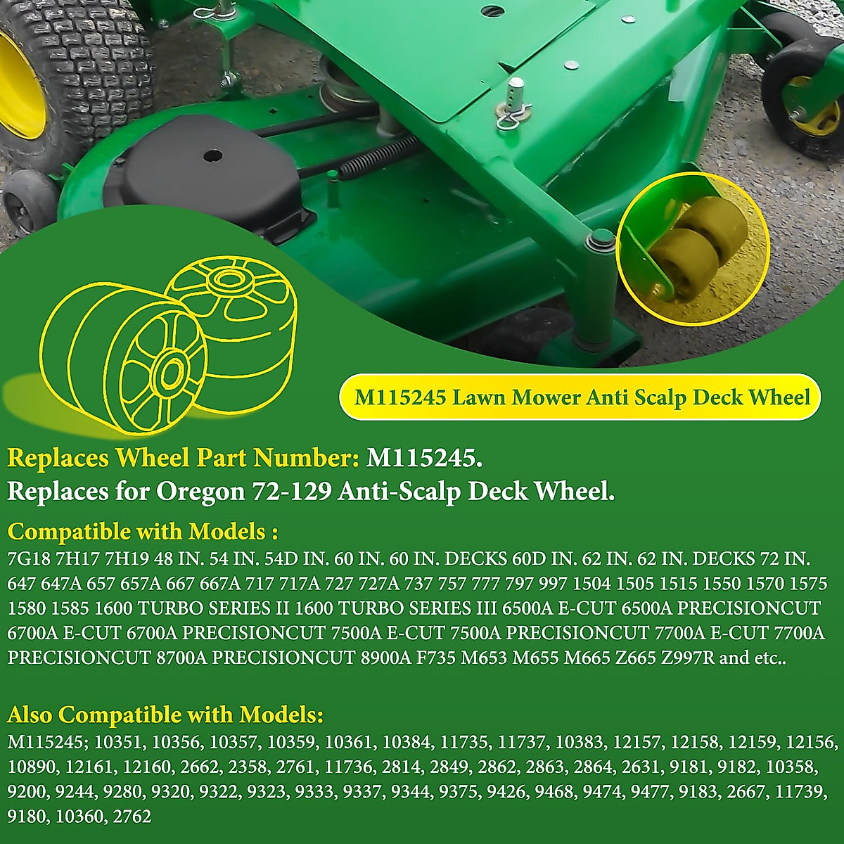 HASMX 2 Pack M115245 Lawn Mower Anti Scalp Deck Wheel for Oregon John Deere Fits 48", 54" and 60" mowers and tractors