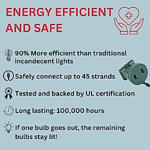 LED Christmas Tree Lights 60 Count, G12 Globe Indoor Outdoor String Lights, 20ft Green Wire Mini Ball, UL Certified (Red)