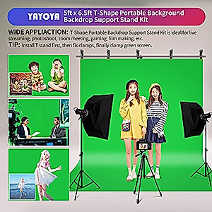 YAYOYA Green Screen Backdrop with Stand Kit 5x6.5ft, Portable Chromakey Green Screen Stand with Carrying Bag and 5 Spring Clamps, Greenscreen T-Shaped Background Stand for Streaming,Video Gaming,Zoom