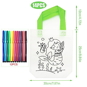 NA 14Pack Coloring Goodie Bags, Kids DIY Graffiti Bags, Kindergarten Children Art Craft Project, Party Favor Bags for Birthday, Tea Party, Celebration