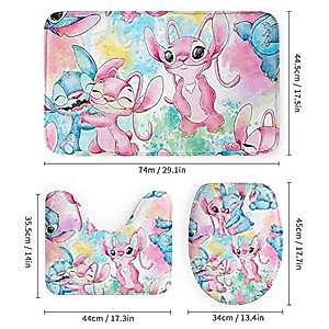 fmsnupz Cartoon Shower Curtain 4PCS Set, Cute Bathroom Decor with Non-Slip Rugs, Toilet Lid Cover and Bath Mat, Waterproof Fabric Shower Curtains with 12 Hooks, 70.8"x70.8"