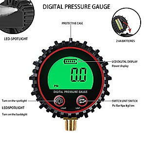 Moioee Car Digital Tire Pressure Gauge, High Precision 0.1 Display Resolution, 3-255PSI LCD Backlight Tire Pressure Gauge, Copper Tyre Air PSI Meter, Car Accessories for Motorcycle SUV Truck (1/8)