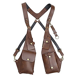 YiZYiF Women Mens Leather Hidden Underarm Shoulder Bag Double Shoulder Pouch Outdoors Mobile Phone Holster Bag Type B Light Brown One Size