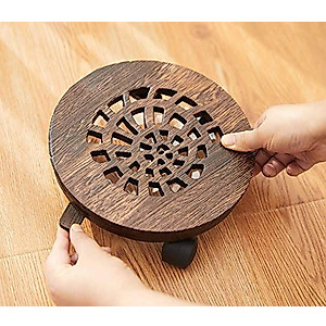 SINOBEST Wood Plant Caddy, Heavy Duty Rolling Planter Dolly with Rotating Casters, Movable Flower Pot Stand, Round Plant Rack with Wheels (10 Inch)