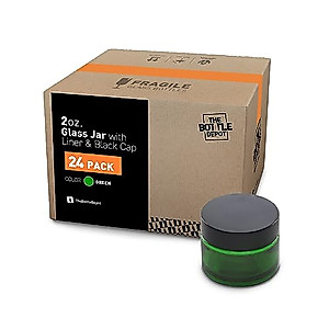The Bottle Depot - 24 Pack - 2 oz Glass Jars with Black Lids - Green - 53-400 Neck Finish - UV Rays Protection
