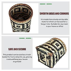 Healeved Wicker Trash Can Rattan Woven Paper Bin Rustic Rubbish Basket Round Garbage Container Bin Decorative Magazines Basket Arranging Flowers Holder for Home Office