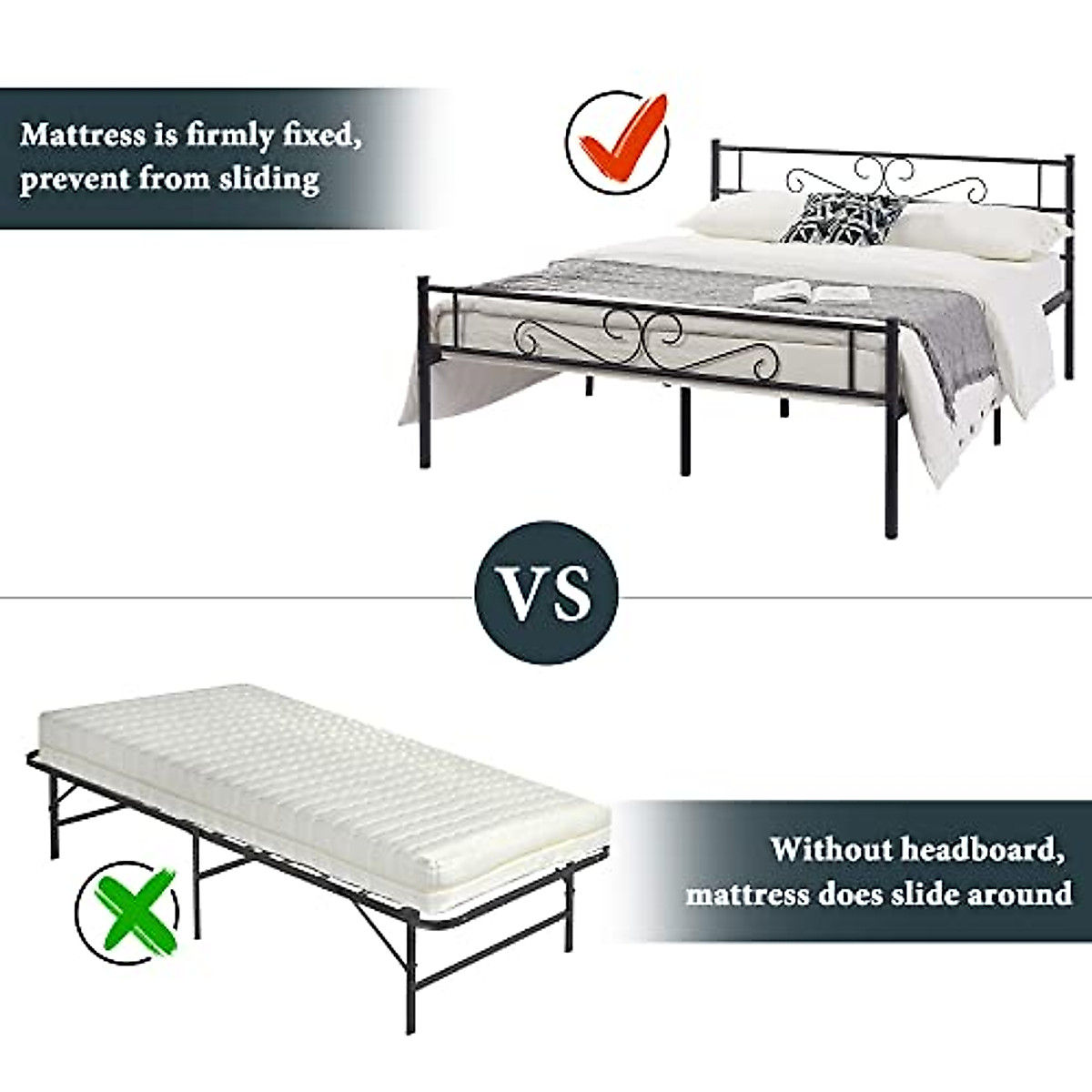 VECELO Metal Platform Bed Frame Mattress Foundation with Vintage Headboard & Footboard, No Box Spring Needed, Easy Assembly, Queen, Black