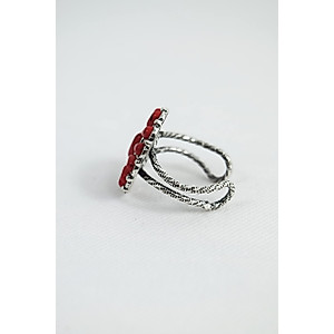 Skelapparel Bohemian Squash Blossom Howlite Stone Mini Ring (Red)