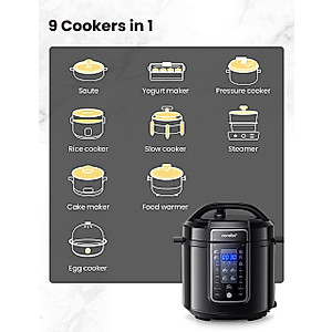 COMFEE’ 9-in-1 Electric Pressure Cooker 14 Presets Instant Multi Cooker Olla de Presion Non-Stick Pot Yogurt Maker Rice Cooker Slow Cooker Sauté Steamer 6 Quarts Black, Aluminum