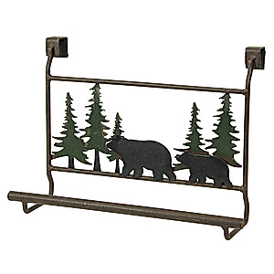 Metal Rustic Black Bear Family Door Mounted Towel Rack Kitchen Cabinet Organizer