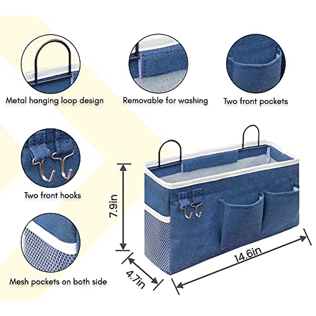 Kanrichu 2pcs Large + 2pcs Small Wall Hanging Storage Bag for Home & Camper (Blue & White)