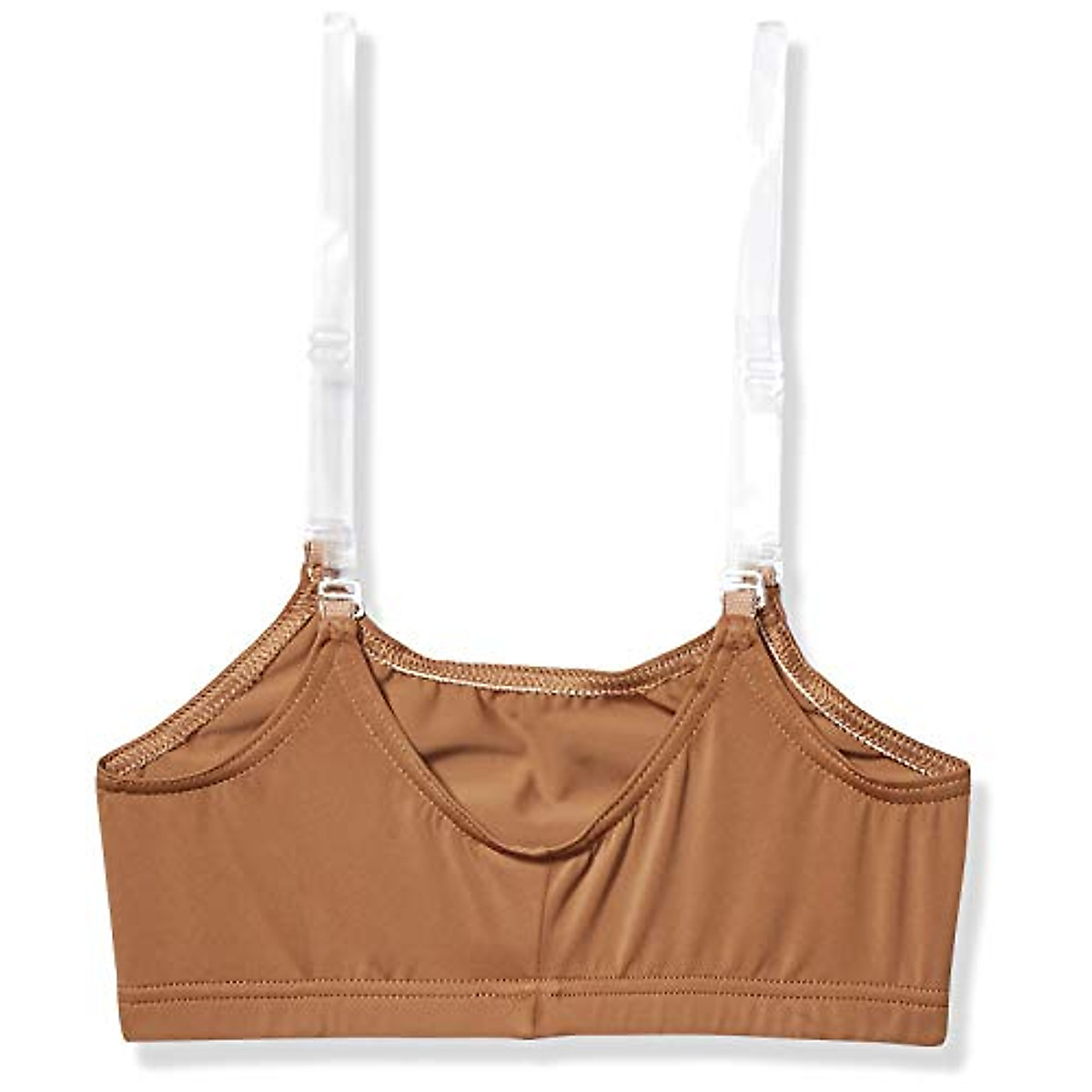 Clementine Apparel - Girls and Women Dance Bra with Clear Detachable Straps Unpadded & Seamless, Big Girls (7 to 16), Size 16, Dark Nude