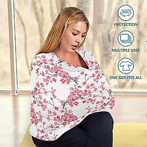 Baby Car Seat Covers Canopies for Boys Girls Branches of Cherry Blossoms Infant Stroller Cover Nursing Cover Breastfeeding Scarf Warm Windproof