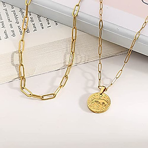 Taurus Dainty Zodiac Necklace for Women Zodiac Sign Pendant Necklace 18k Gold Plated Paperclip Chain Necklaces Layered Gold Necklace for Women Birthday Jewelry Gifts
