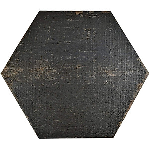 Vintage Hex Porcelain Floor and Wall Tile, 14.125" x 16.25", Black/Brown FNURTXNG Tile, 14.125" x 16.25", 9 Pieces