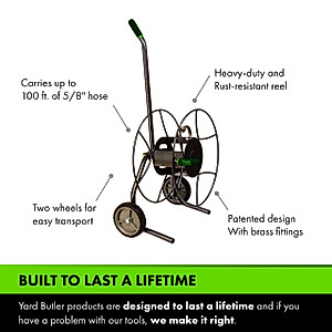 Yard Butler Compact Hose Reel Cart with Wheels Heavy Duty 100 Foot Metal Hose Reel Suitable for Gardens, Lawns, and Outdoor - IHTC-1