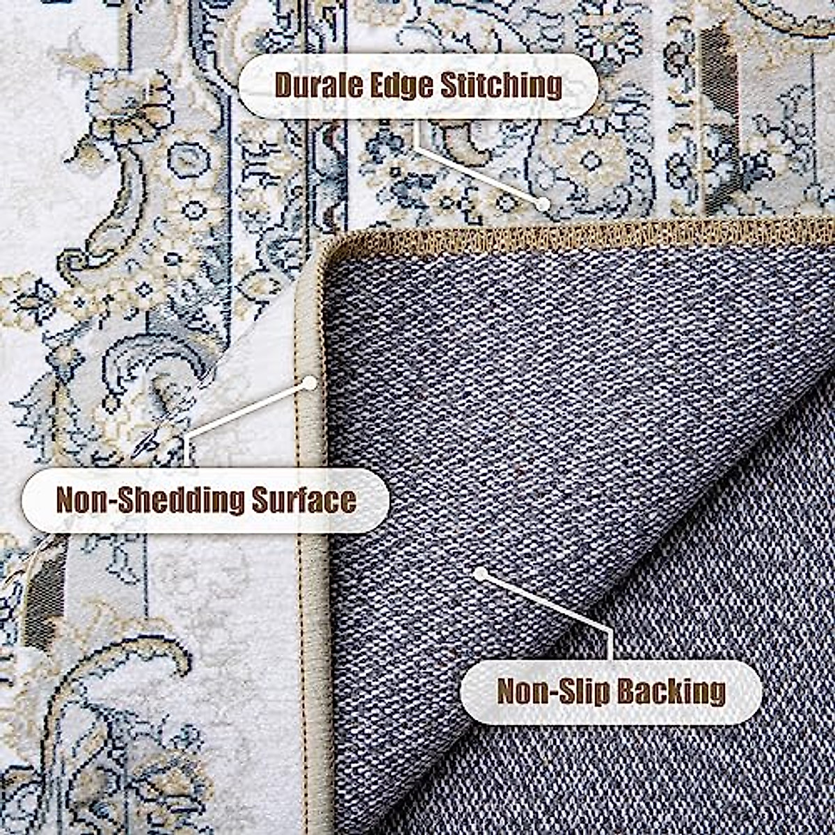 Area Rug Living Room Rugs: 8x10 Washable Oriental Persian Carpet for Bedroom Under Dining Table Large Farmhouse Floral Distressed Indoor Non Slip Decor Home Office Nursery - Beige