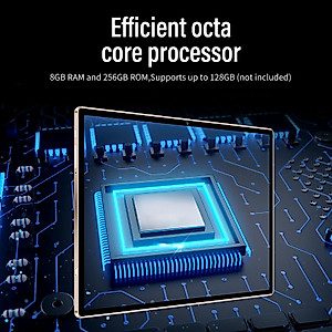 Acogedor 10.1 inch Android Tablet, 8GB+256GB, Octa Core, Dual SIM Card Slots, 8+16MP Dual Camera, WiFi Bluetooth GPS Tablet 4G LTE for Entertainment (Gold)