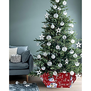 Snowman Bird Christmas Tree Collar Tree Box Stand Cover,Artificial/Pencil/Silm/Skinny Tree Ring 6 Packs Collapsible Tree Skirt for Christmas Xmas Tree Decorations,Retro Christmas Red Snowflake 17"x10"