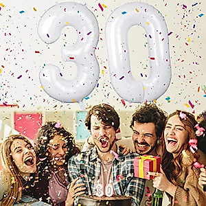 40 Inch White 30 Number Balloons, Jumbo Foil Balloons for 30th Birthday Party Decorations Supplies / 30th Anniversary Event