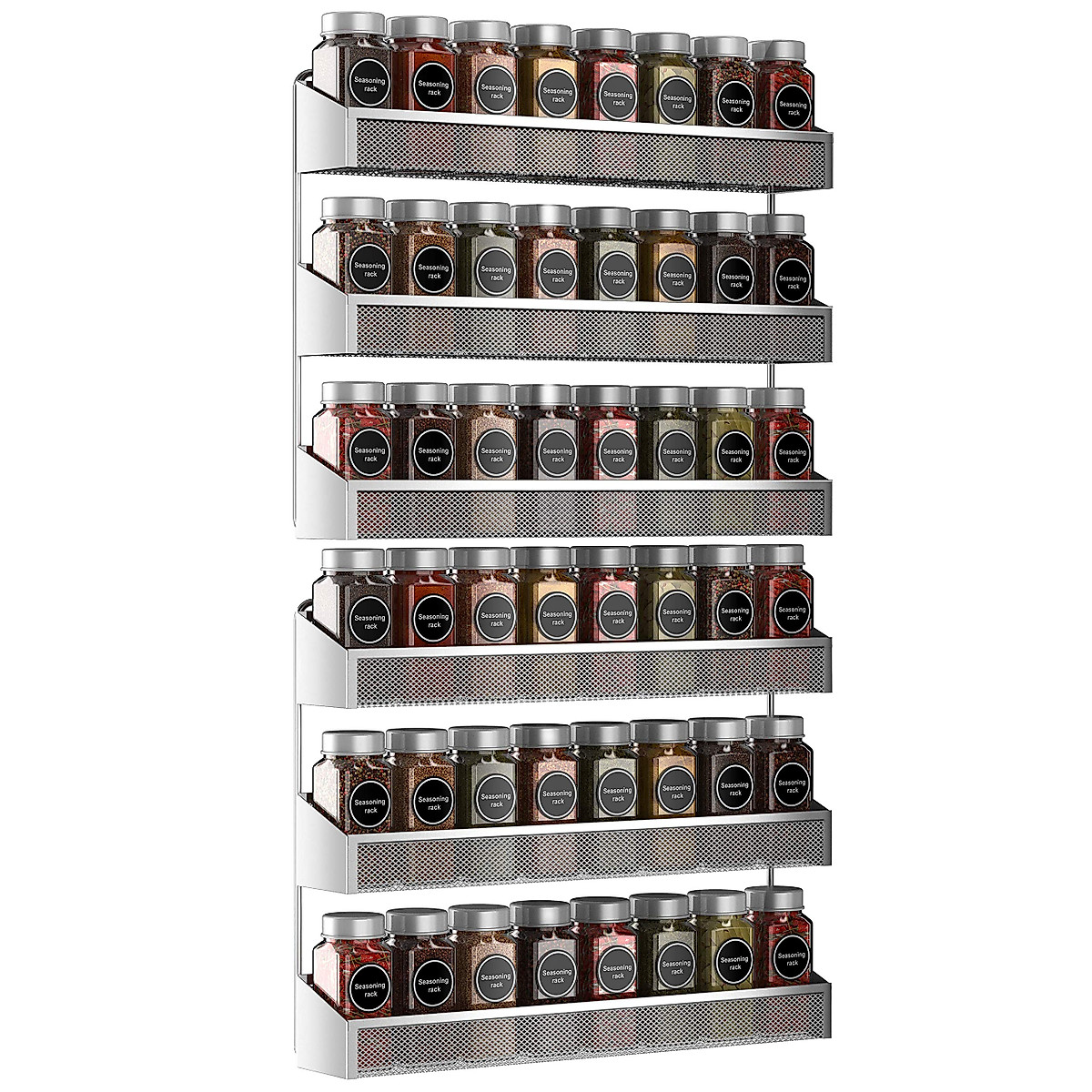 Auledio 2 Pack Spice Rack Organizer, 3 Tier Counter-top Stand or Wall Mounted Storage Rack Hanging Shelf for Kitchen Cabinet, Cupboard, Pantry Door or Bathroom Shower Cosmetic - Chrome
