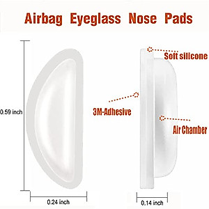 FSACLE Eyeglass Nose Pads - Soft Silicone Adhesive Glasses Nose Pad, Anti-Slip Heighten Air Chamber Nose Pads for Full Plastic Frames, 12 Pairs (Sticky Clear)