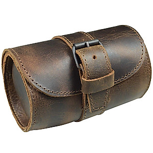 Hide & Drink, Cylinder Watch Case with Cushion, Storage Box, Jewelry Organizer, Travel Accessories, Full Grain Leather, Handmade, Bourbon Brown