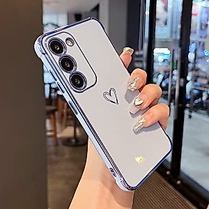 ZTOFERA Samsung Galaxy S23 5G Case,Cute Plating Edge Love Hearts Pattern with Camera Lens Protection Phone Cover for Galaxy S23 6.1",Blue
