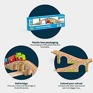 Bigjigs Rail Three Arch Bridge, Wooden Toys, Wooden Arch, Bigjigs Train Accessories, Train Toys, Wooden Train Sets, Wooden Toys for 3 4 5 Year Olds