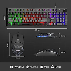 mafiti RK101 Computer Keyboard Mouse Combo Wired, RGB Backlit USB Keyboard for PC Mac Laptop Desktop, Gaming Office