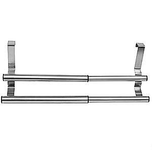 Home Basics Cabinet Door Quick Install Hanging Modern Expandable 2 Tier Steel, Storage and Display Rack for Hand, Dish, and Tea Towels, Chrome