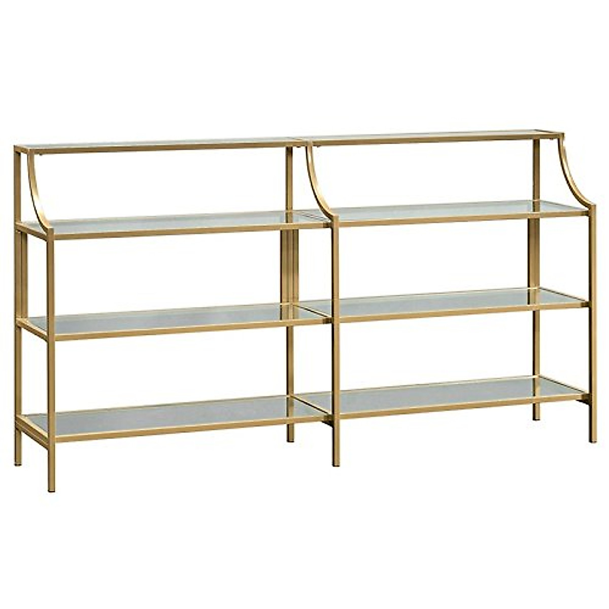 Home Square 2 Piece Living Room Set with 5 Shelf Metal Frame Bookcase and 3 Shelf Console Table in Satin Gold