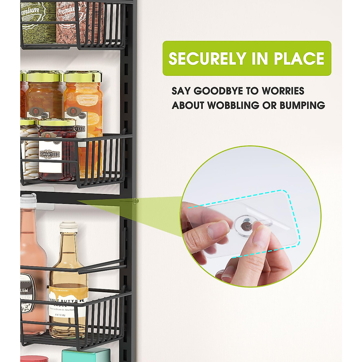 Mefirt Over The Door Pantry Organizer, Pantry Storage and Organization, 6-Tier Adjustable Hanging Baskets, Metal Wall Mount Spice Rack Seasoning Shelves for Home & Kitchen, Laundry Bathroom - Black