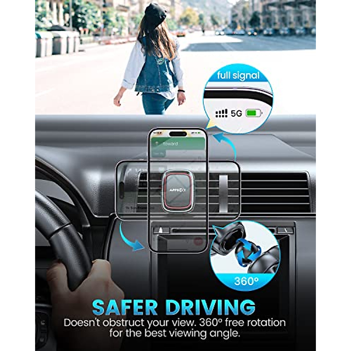 APPS2Car 2 Pack Magnetic Phone Car Mount, Car Phone Holder Mount Magnetic, Built in 6 Strong Magnets, Air Vent Cell Phone Holder for Car with Adjustable Secure Tightening System