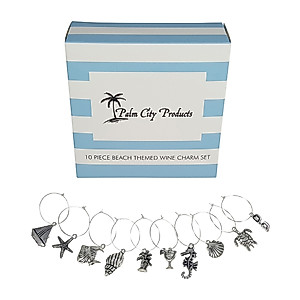Palm City Products Sun and Sport Themed Wine Charm Set - Bundle of Beach and Sports Themes, 18 Pieces Total