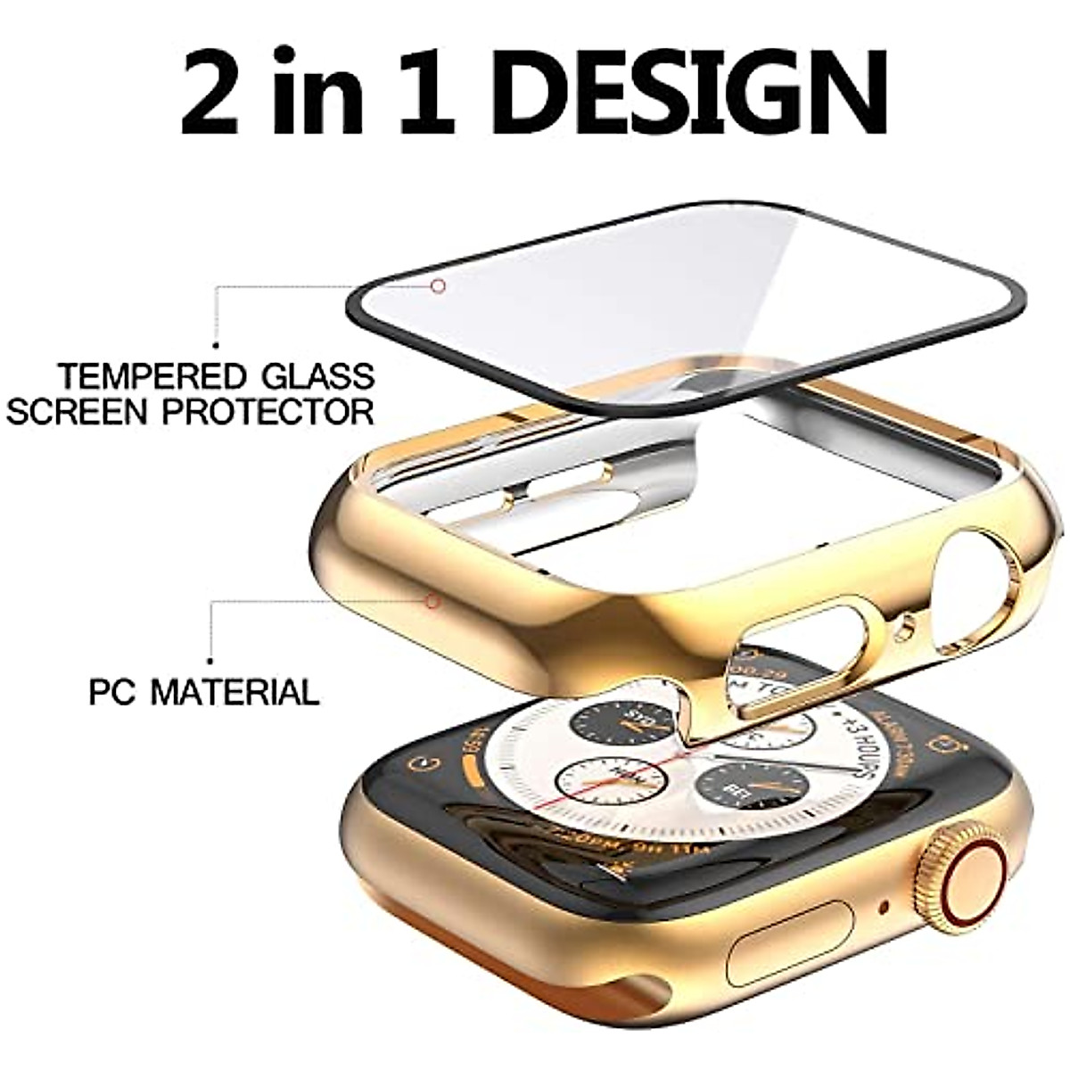 HANKN 40mm Case Compatible with Apple Watch Series 4 5 6 Se 40mm Tempered Glass Screen Protector Case, Full Coverage Shockproof Iwatch Bumper Cover (40mm, Gold)