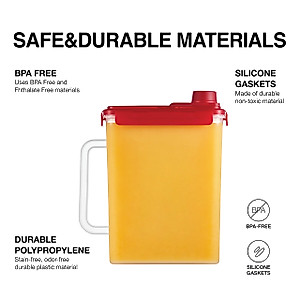 LocknLock Aqua Fridge Door Water Jug with Handle BPA Free Plastic Pitcher with Screw Top Lid Perfect for Making Teas and Juices, 1 Gallon, Red