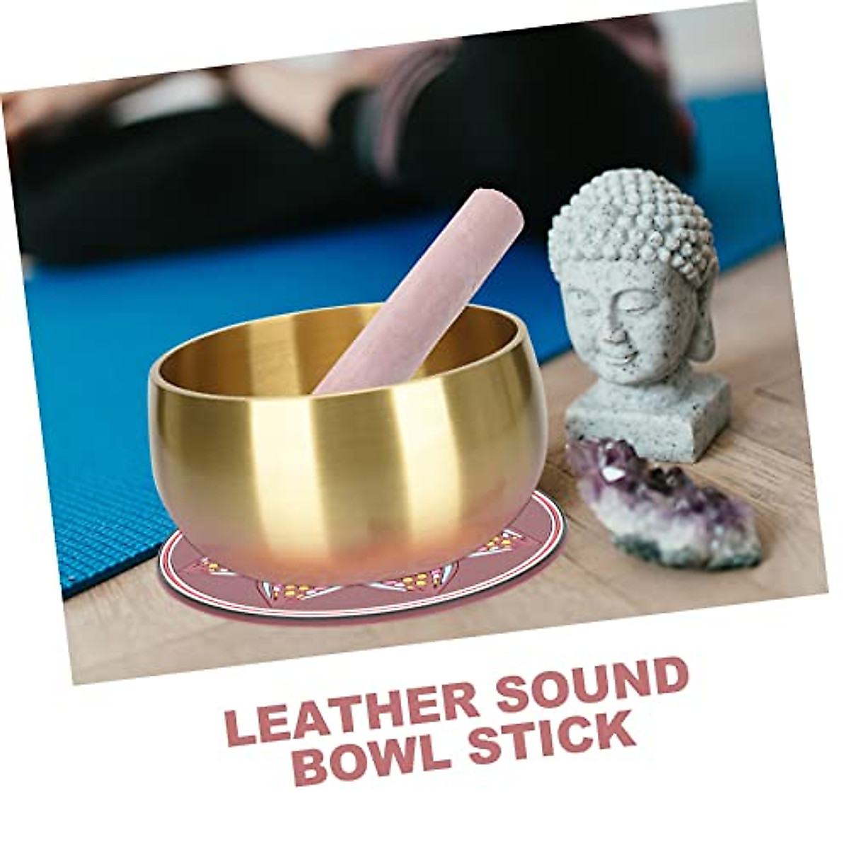 MILISTEN Bundle Tibetan Suede Healing Temple with Bowl Beech Stick Block Religious Hammer - Mallet Wood for Meditation Covered Prayer Crystal Buddha Chanting Pocket Music Monk