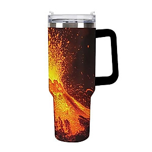 Super Volcano Tumbler with Handle Travel Mug Water Bottle Tea Coffee Cup Black-style