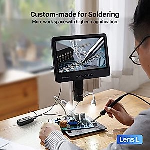 TOMLOV DM602 HDMI Digital Microscope with 3 Lens, Soldering Microscope with 10.1 Inch Screen, LCD Coin Microscope Full View, 2K Video Microscope for Adults, Biological Slide Microscope, 64GB
