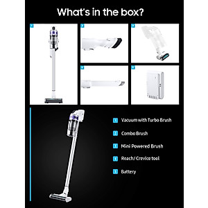 Samsung Jet 70 Pet Cordless Stick Vacuum Long Lasting Battery and 150 Air Watt Suction Power, Complete with Mini Motorized Tool, Violet