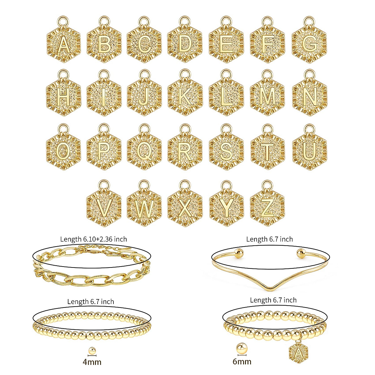 Elegance 11 designs Gold Bracelets For Women Trendy Stackable Bead Bracelet Initial Stretch Bangle For Women Gift With Initial J