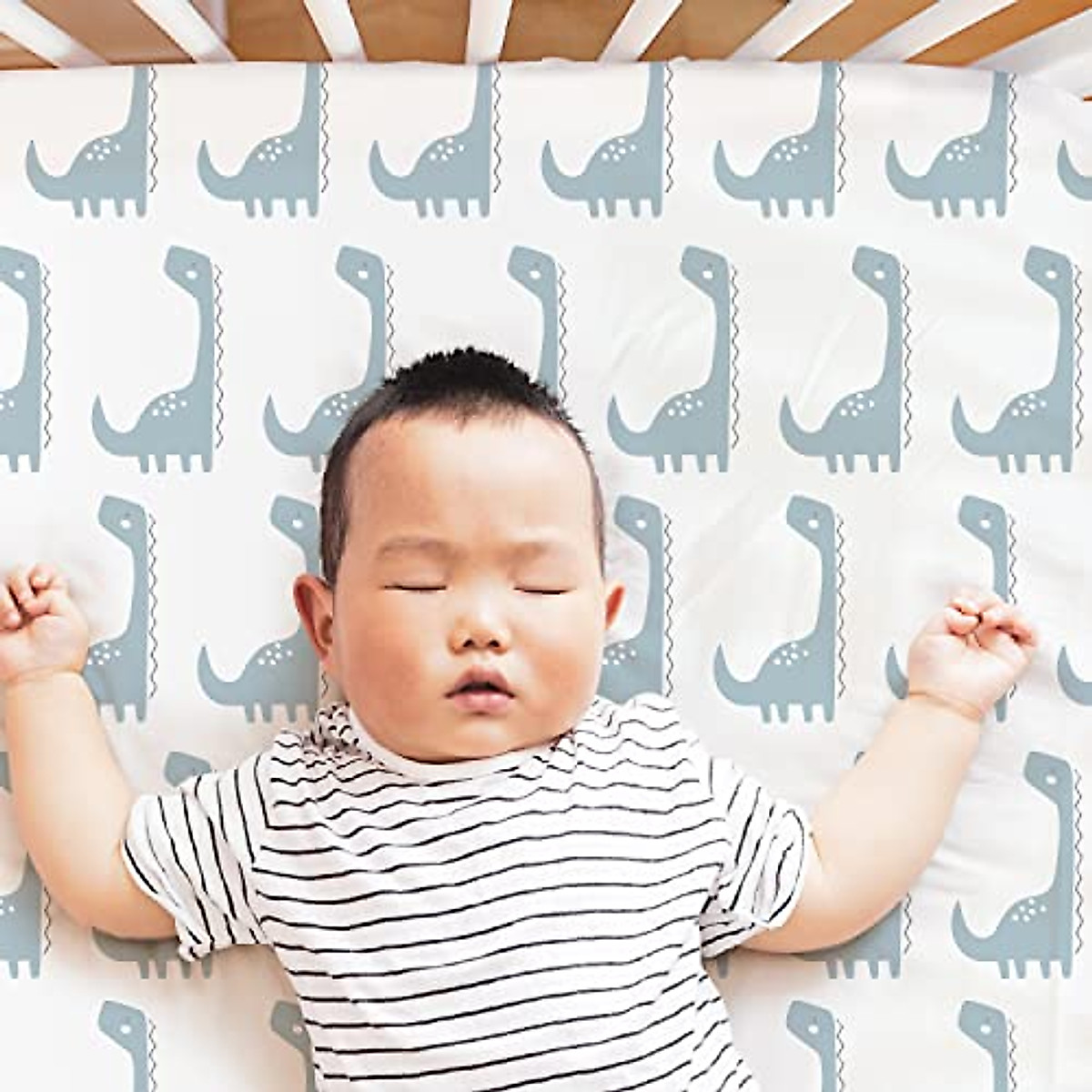 The Peanutshell Dinosaur Fitted Crib Sheet Set, 4 Pack, Blue & Grey