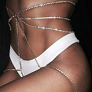 Haloty Sexy Layered Belly Waist Chains Gold Crystal Leg Chain Nightclub Bikini Body Jewelry for Women and Girls