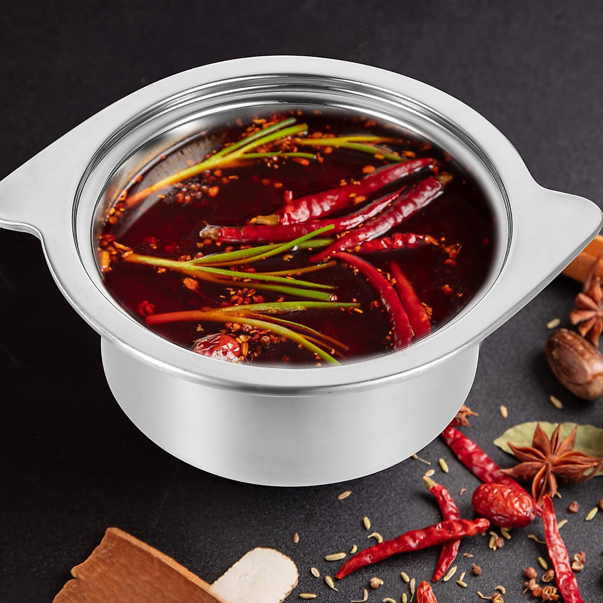 HEMOTON Shabu Hot Pot Stainless Steel Chinese Induction Shabu Pot Soup Bowls Stock Pot for Induction Cooktop Gas Stove (Silver) 24X19X8CM