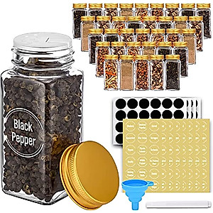 36 Pack Spice Jars with Label, 4 Oz Glass Clear Seasoning Jars, Square Spice Bottles with Shaker Lids and Airtight Metal Caps, Chalk Marker and Collapsible Funnel