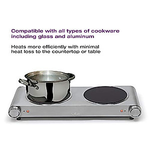 Salton HP1269, Infrared Portable Double Electric Cooktop, 7.4 inch, Stainless Steel