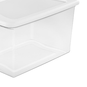 Sterilite 64 Qt Latching Storage Box, Stackable Bin with Latch Lid, Plastic Container to Organize Clothes in Closet, Clear with White Lid, 6-Pack