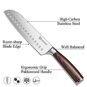 KEEMAKE Santoku Knife 7 inch, Japanese Chef Knife with German High Carbon Stainless Steel 1.4116 Chopping Knife, Kitchen Knife with Pakkawood Handle Knife for Kitchen Cutting Knife